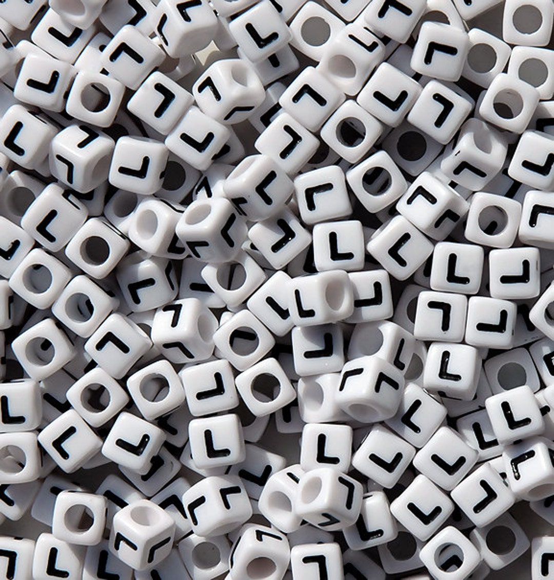 Letter-l, 7x7mm Cube Alphabet Beads Brite White With Glossy Black ...