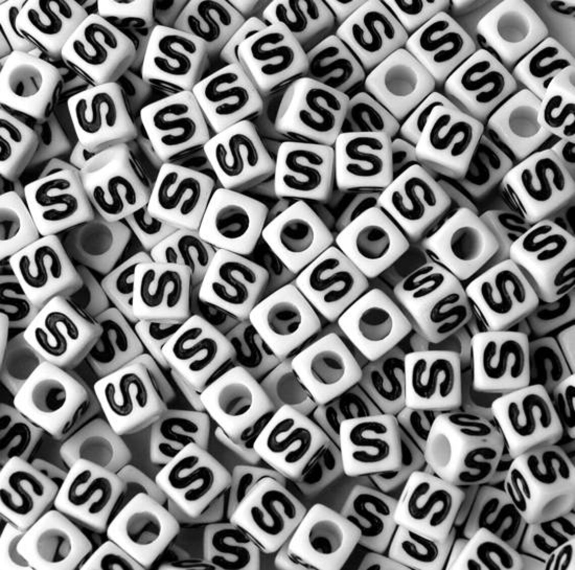 Letter-s 7x7mm Cube Alphabet Beads Brite White With Glossy - Etsy