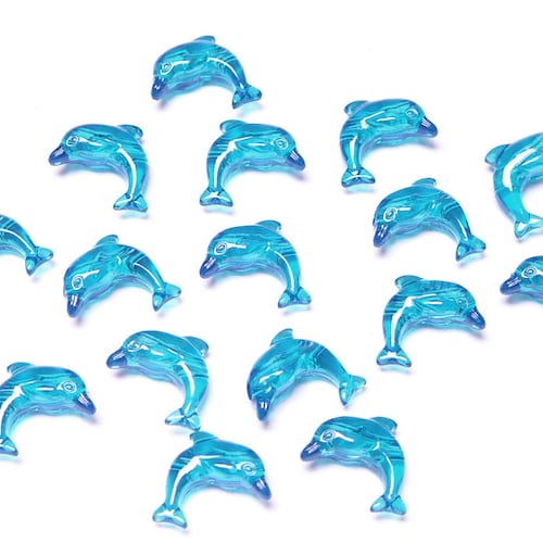 Dolphin Beads Transparent Blue Turquoise Large Pony Bead - Etsy