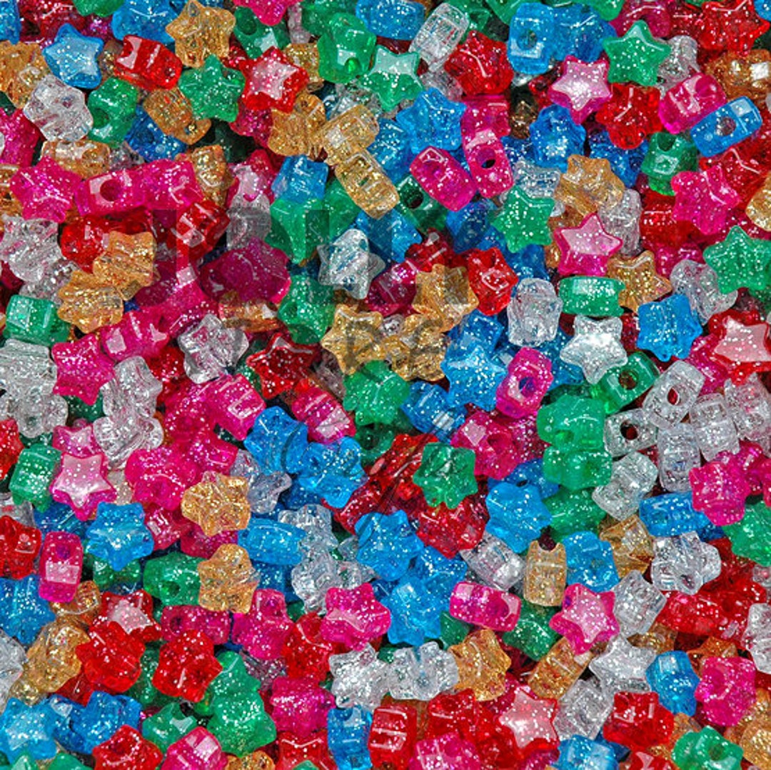 Multi Sparkle Stars Beads 100pc Made in USA Crafting Beading Hair Decor ...