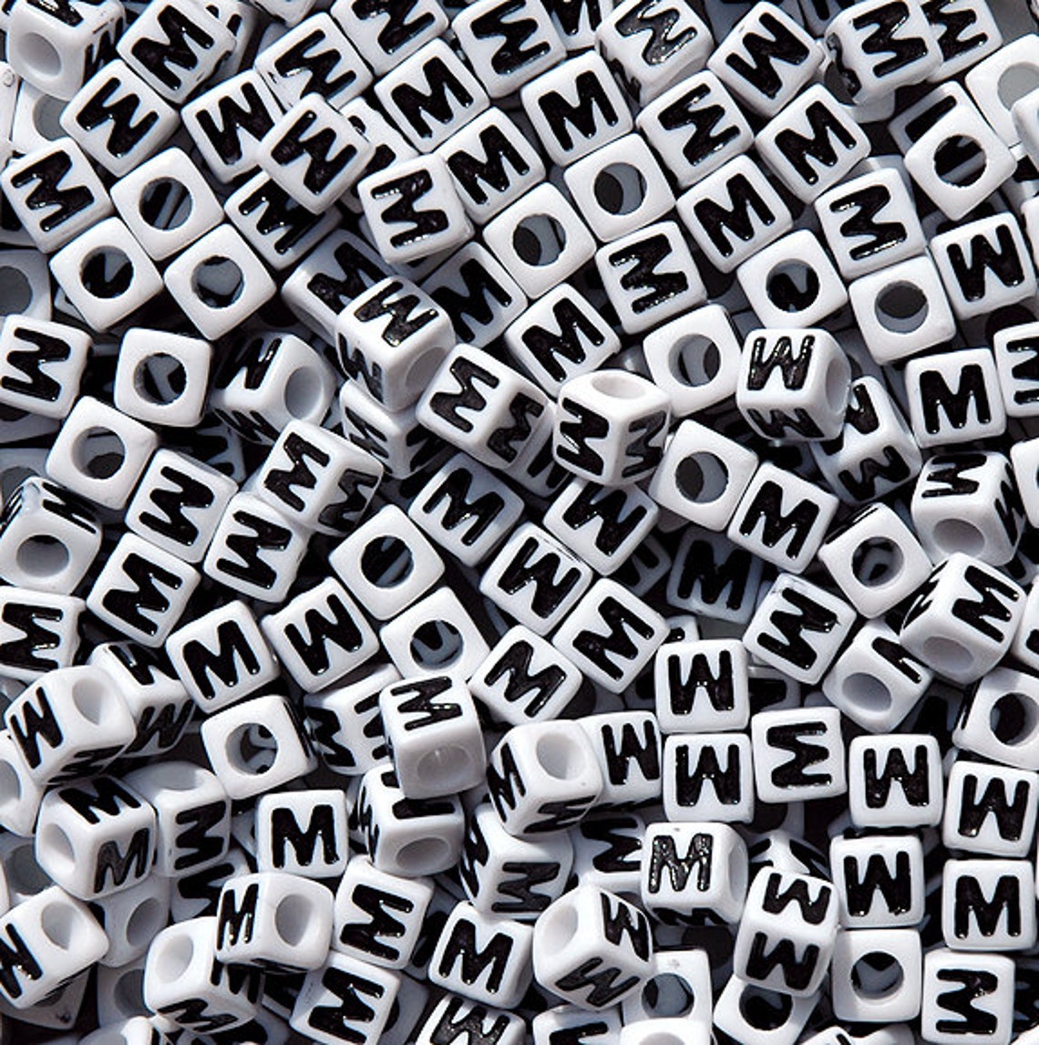 Letter-m, 7x7mm Cube Alphabet Beads Brite White With Glossy Black ...