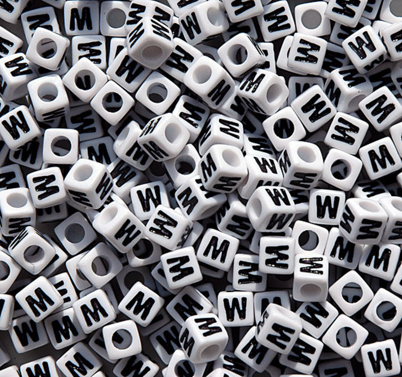 Letter-w, 7x7mm Cube Alphabet Beads Brite White With Glossy Black ...
