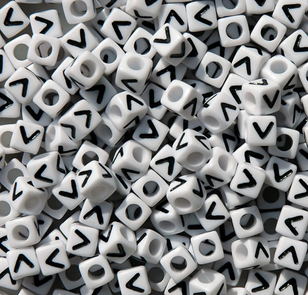 Letter-v, 7x7mm Cube Alphabet Beads Brite White With Glossy Black ...