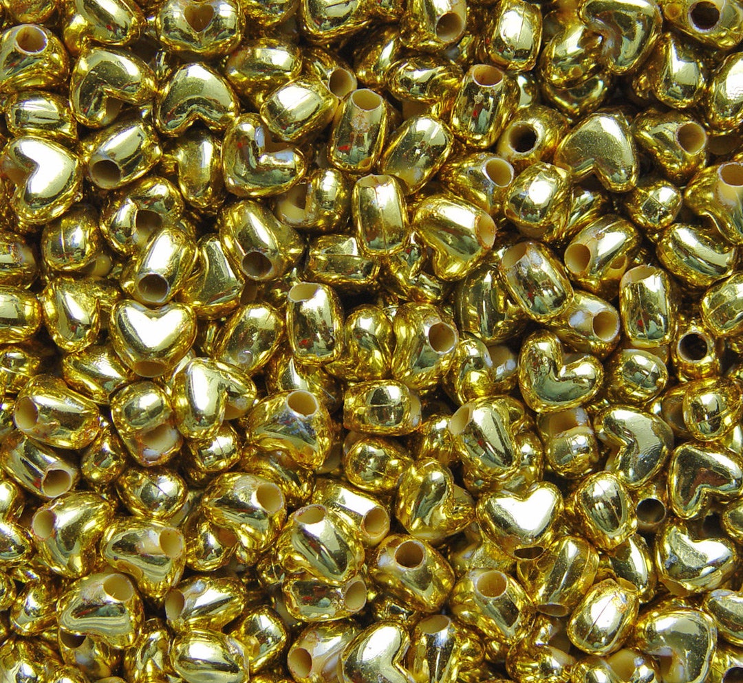 100 Gold Metallic Heart Shaped Pony Beads Vertical Hole for Valentines ...