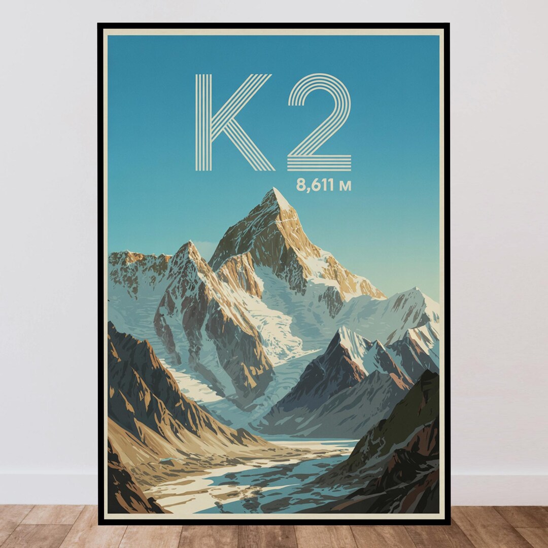 K2 Travel Poster, Himalayas Retro Poster, Vintage Minimalist Design - Etsy