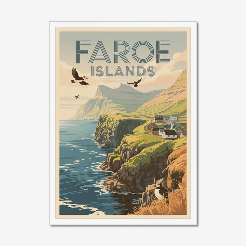 Faroe Islands Travel Poster, Denmark Retro Poster, Vintage Minimalist ...
