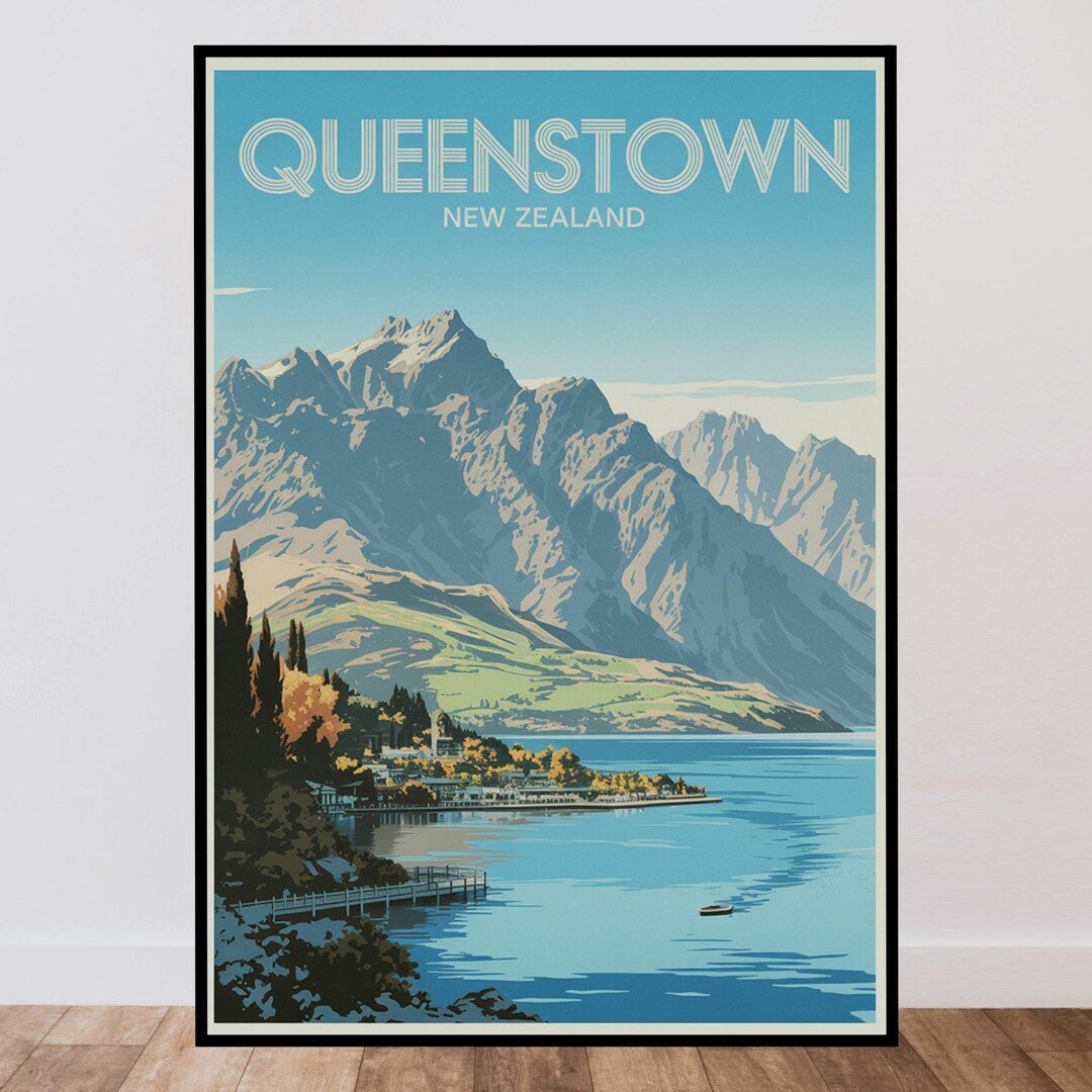 Queenstown Travel Poster, New Zealand Retro Poster, Vintage Minimalist ...