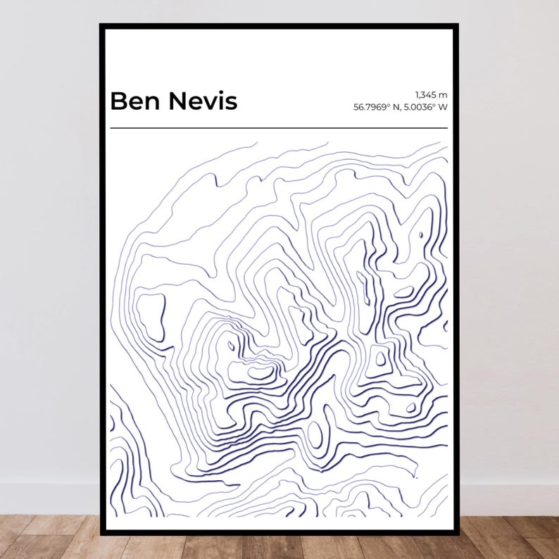 Ben Nevis Topographic Map Print, Shaded Relief Poster, Minimalist ...
