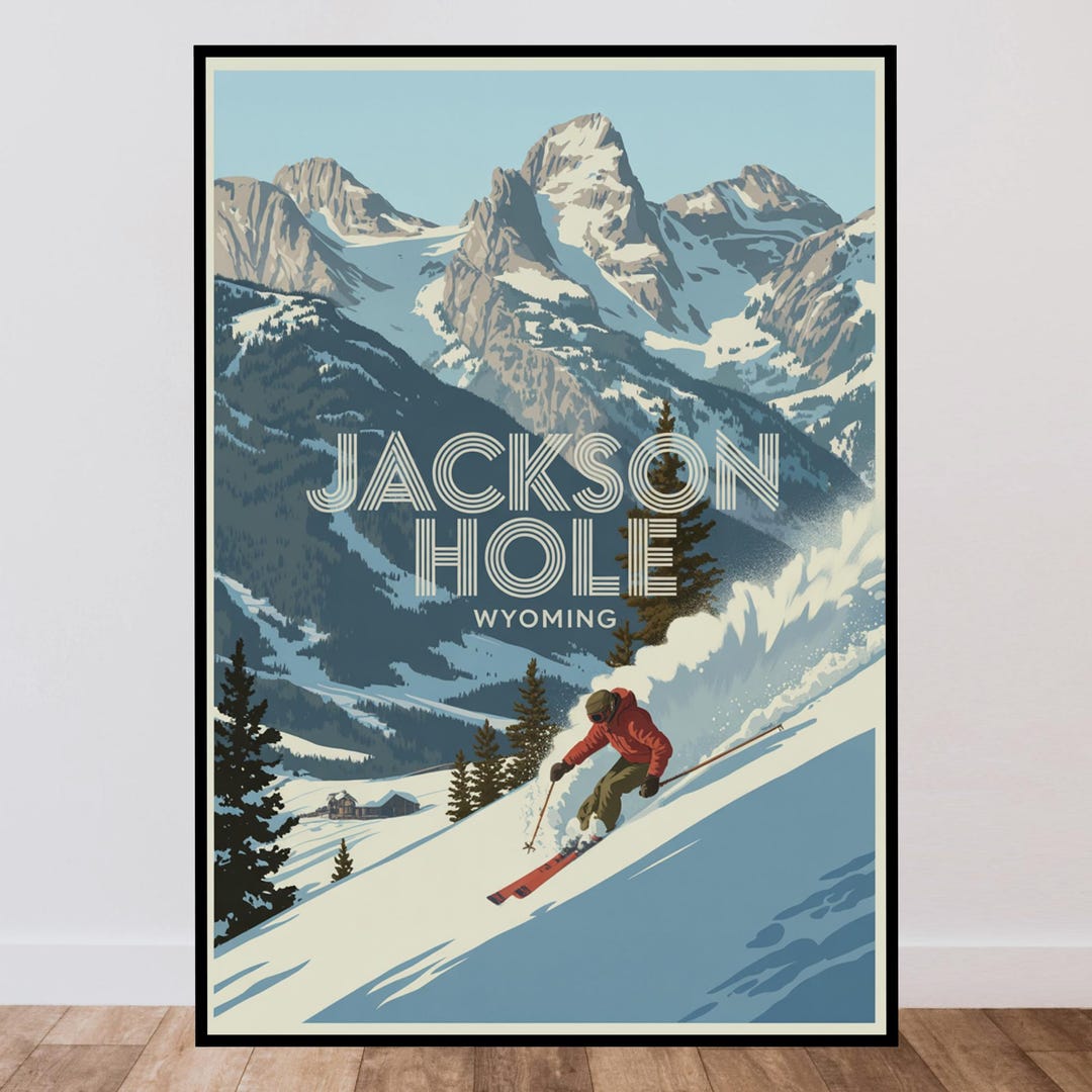 Jackson Hole Vintage Travel Poster, Skiing, Wyoming - Etsy