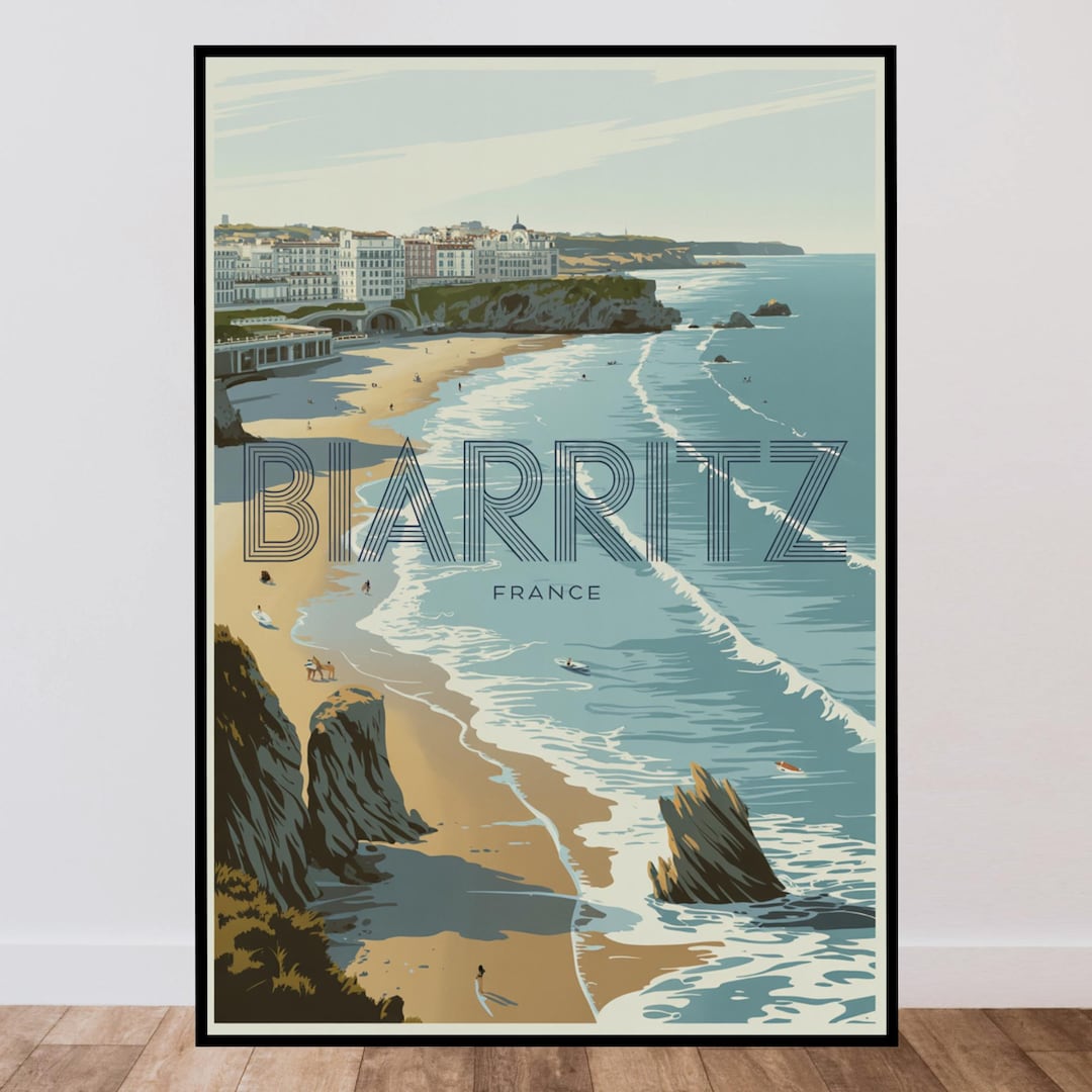 Biarritz Travel Poster, Basque Country, Surf, France Retro Poster ...