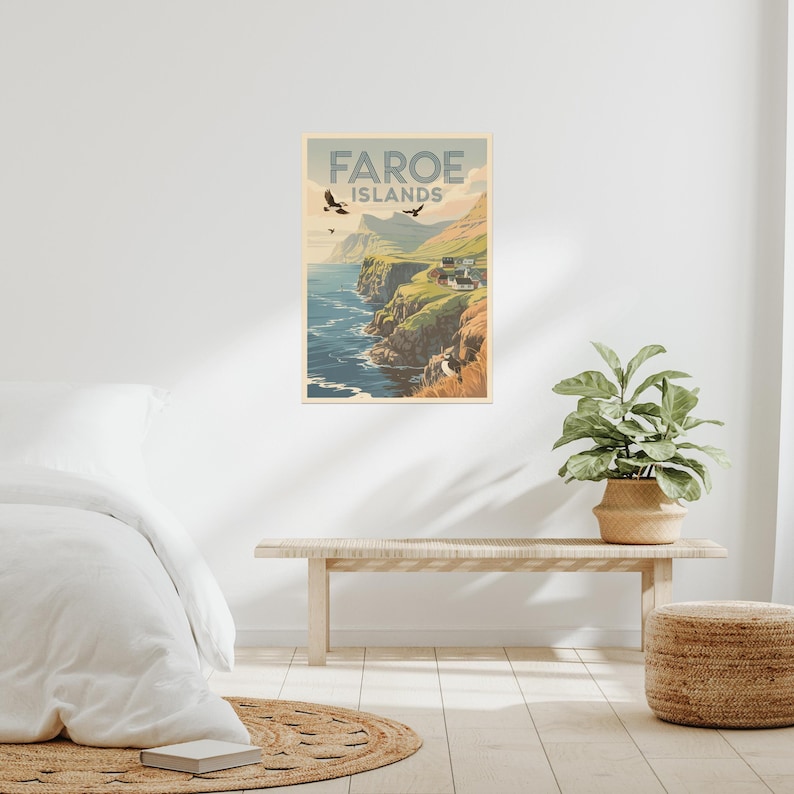 Faroe Islands Travel Poster, Denmark Retro Poster, Vintage Minimalist ...