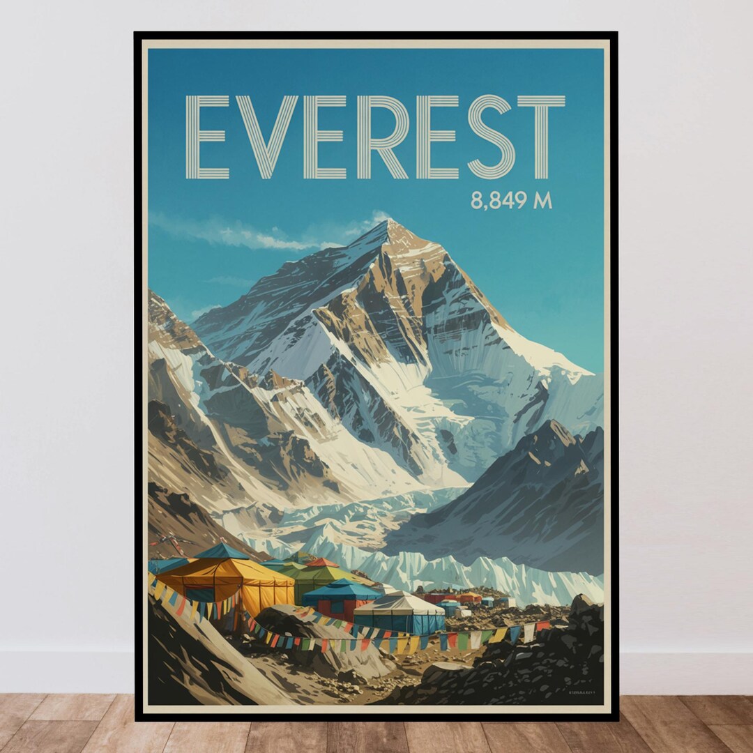 Mount Everest Travel Poster, Himalayas, Vintage Minimalist Design - Etsy