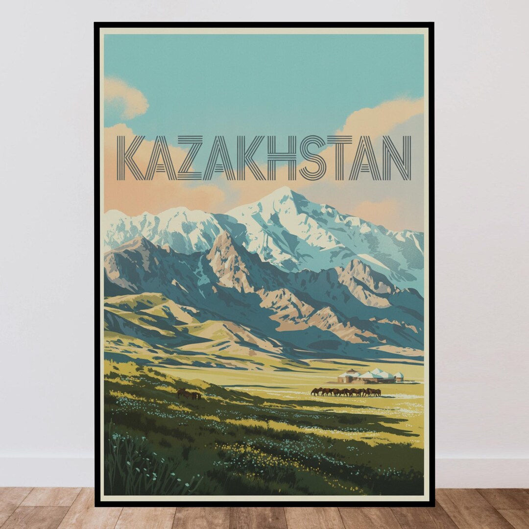 Kazakhstan Travel Poster, Central Asia Wall Art, Vintage Minimalist ...