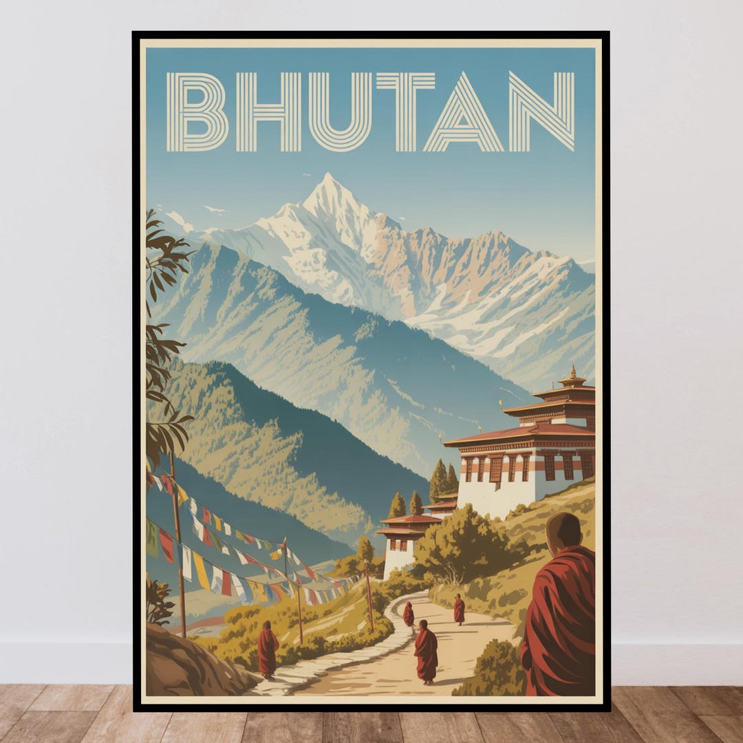 Bhutan Travel Poster, Himalayas Retro Poster, Vintage Minimalist Design ...