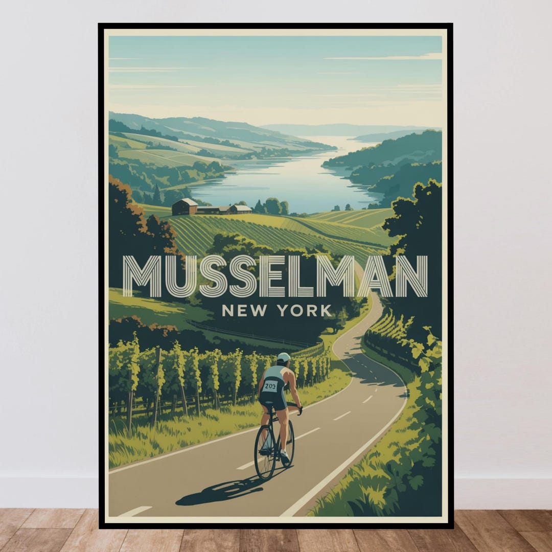 Vintage Triathlon Poster, Musselman, New York, Bike, Minimalist Print ...