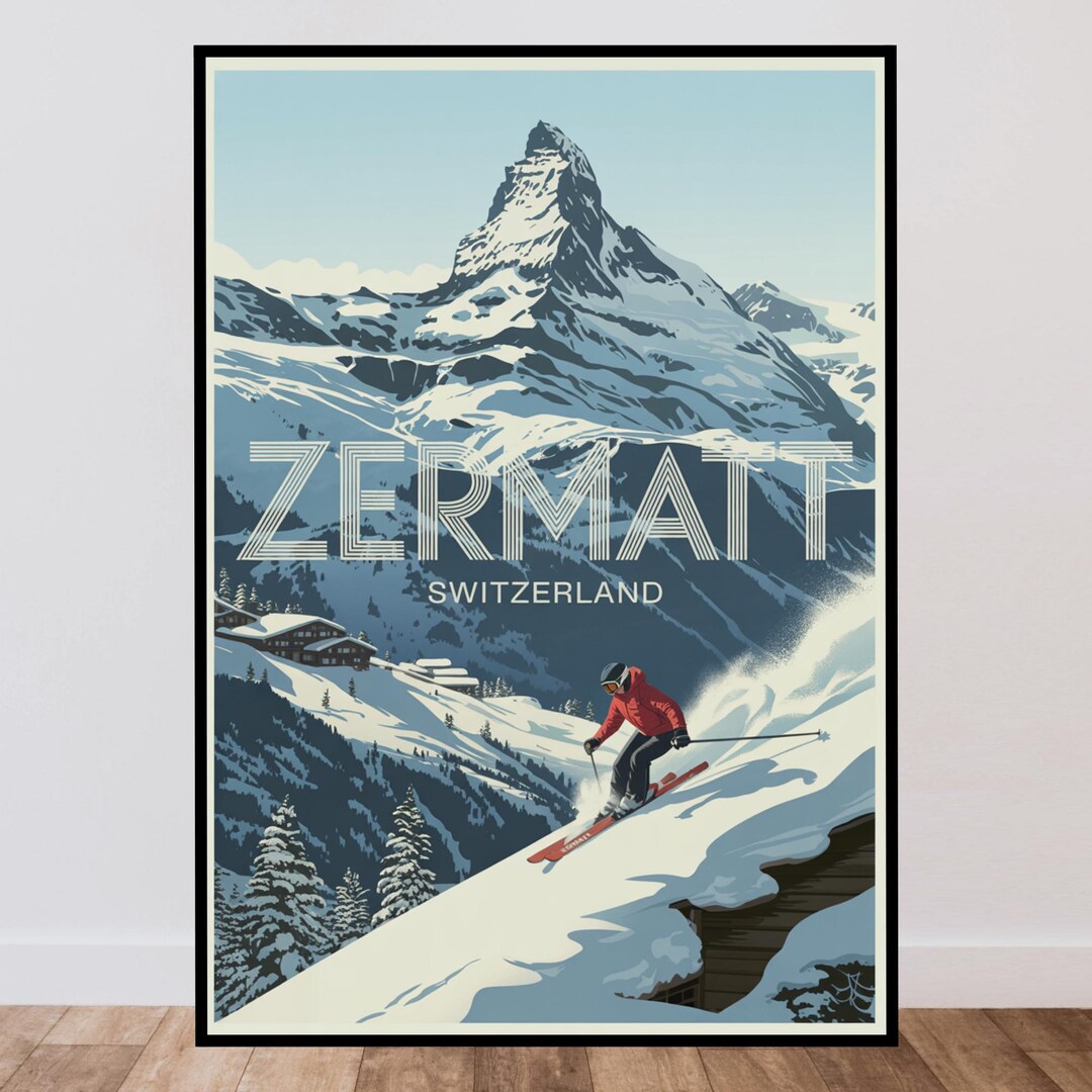 Zermatt Vintage Travel Poster, Skiing, Switzerland - Etsy