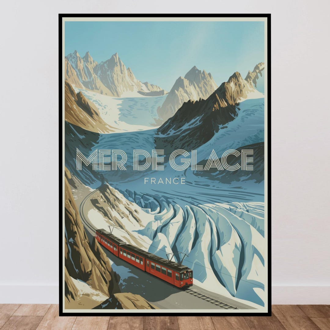 Mer De Glace Travel Poster, French Alps Wall Art, Vintage Minimalist ...