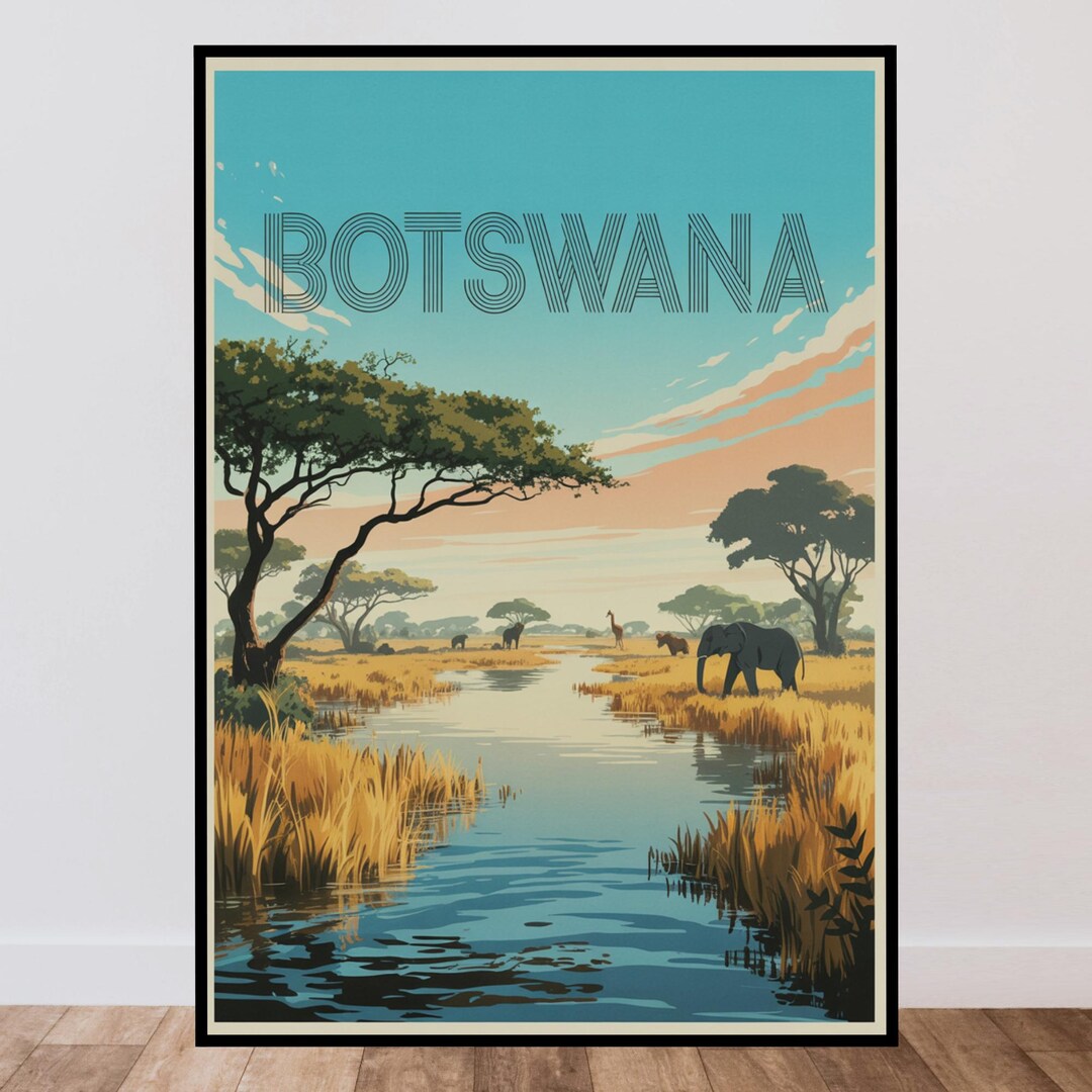 Botswana Travel Poster, Africa Retro Poster, Vintage Minimalist Design ...