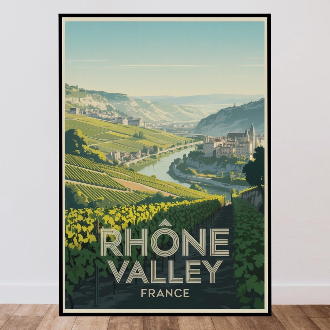 Rhone Valley Vineyard Vintage Poster, French Wine Region Wall Art - Etsy