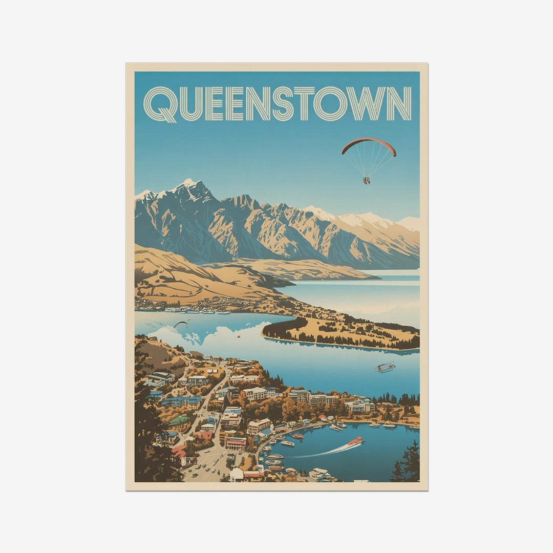 Queenstown Vintage Travel Poster, New Zealand Retro Poster - Etsy