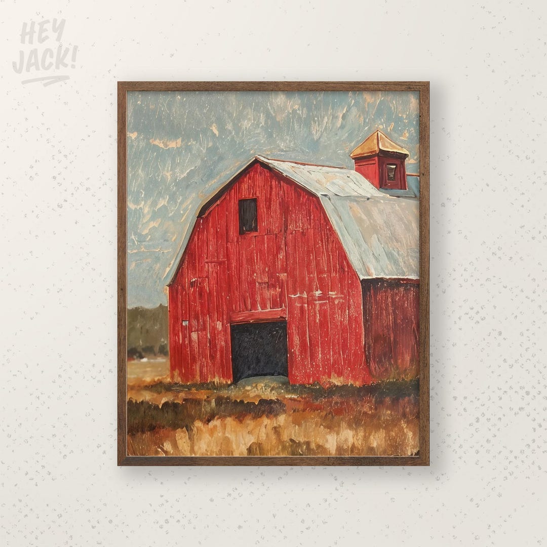 Red Barn Print – Rustic Farmhouse Landscape, Textured Cotton Paper - Etsy