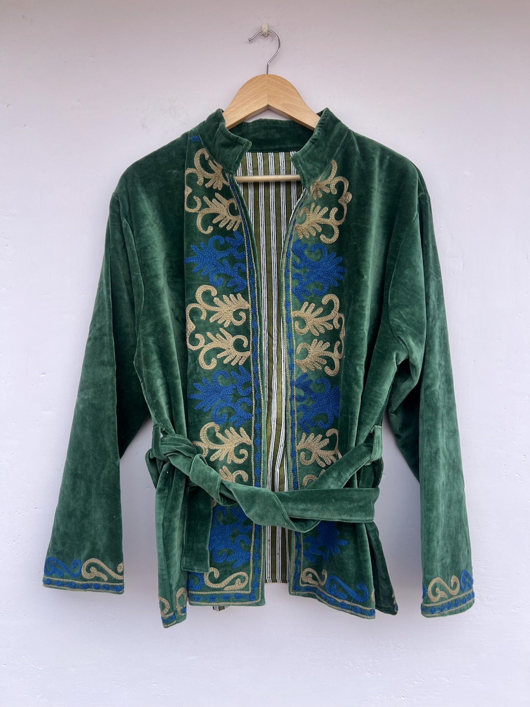 Embroidered Velvet Kimono Jacket: Reversible Suzani Robe, Boho Winter ...