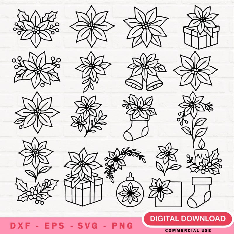 Poinsettia Flower Clip Art - Etsy