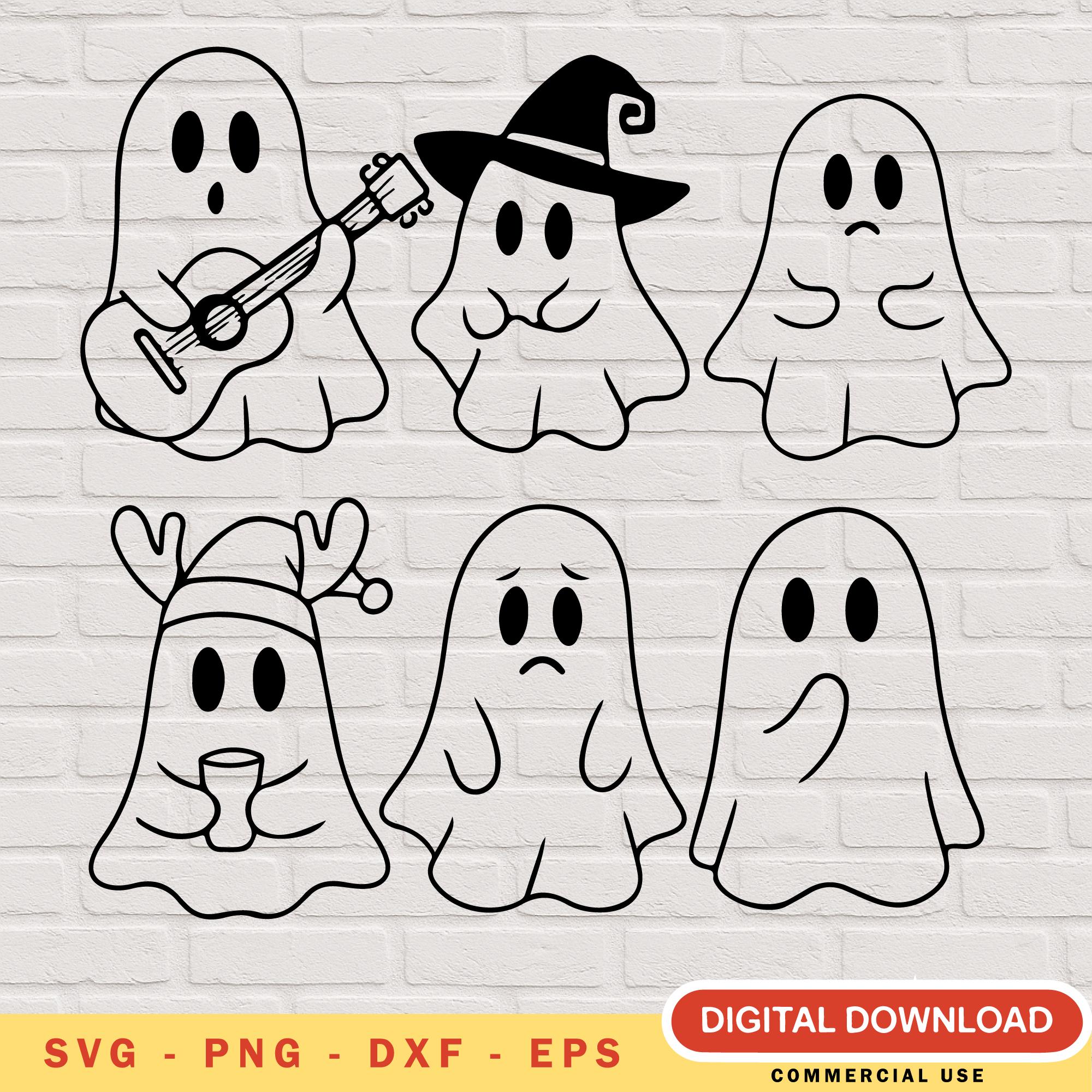 Ghost Svg Bundle, Ghost Outline Svg, Spooky Ghost Svg, Halloween Svg ...