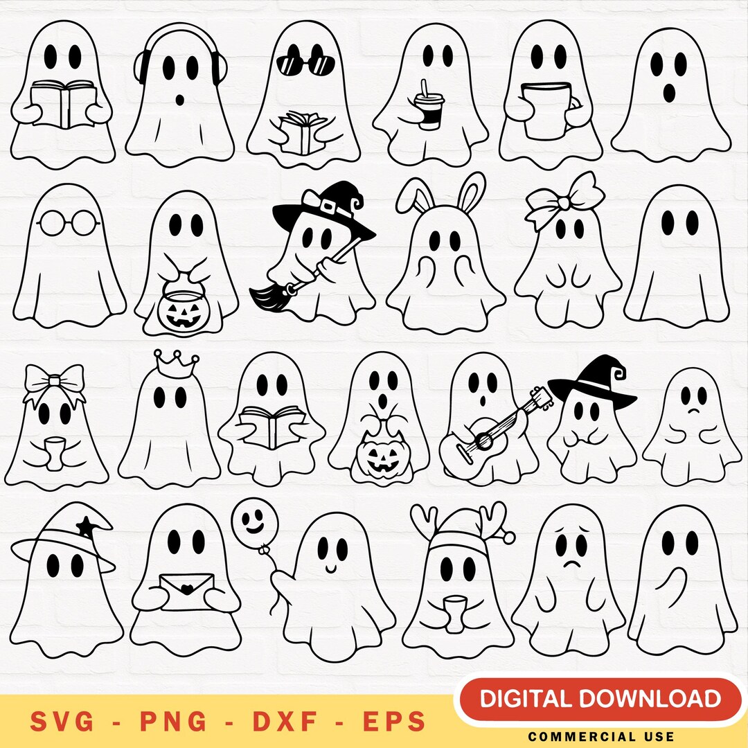 Ghost Svg Bundle, Ghost Outline Svg, Spooky Ghost Svg, Halloween Svg ...