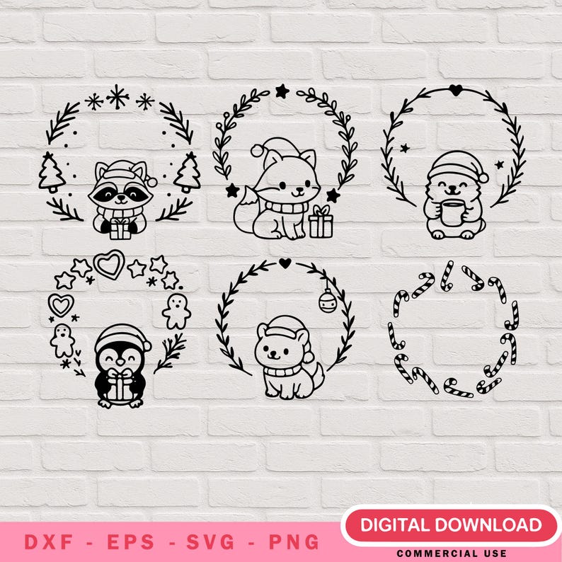 Christmas Wreath SVG Bundle | Holiday Animal Clipart (digital Download ...