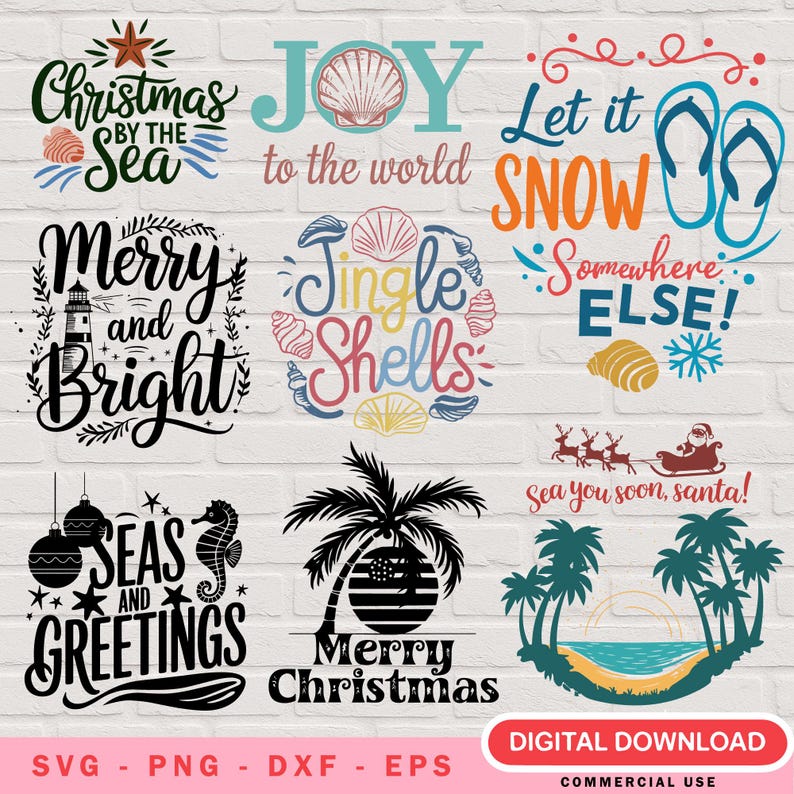 Beach Christmas SVG Bundle: Tropical Holiday Clipart (digital Download ...