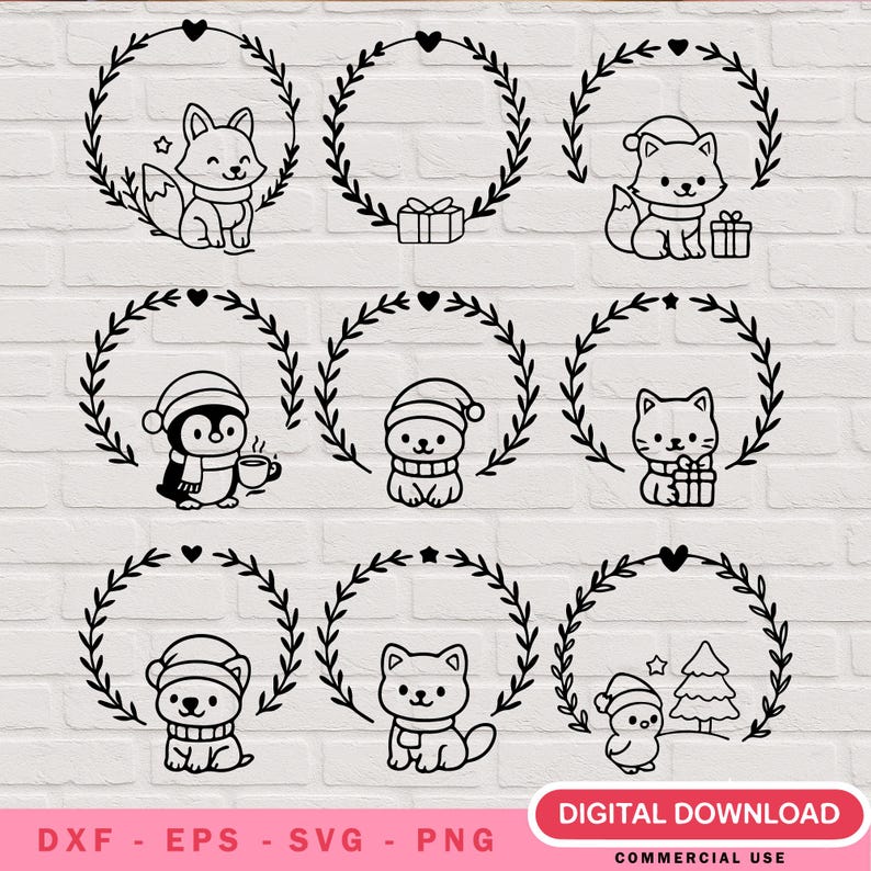 Christmas Wreath SVG Bundle | Holiday Animal Clipart (digital Download ...