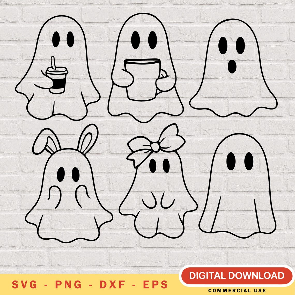Ghost Svg Bundle, Ghost Outline Svg, Spooky Ghost Svg, Halloween Svg ...