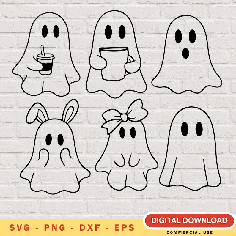 Ghost Svg Bundle, Ghost Outline Svg, Spooky Ghost Svg, Halloween Svg ...