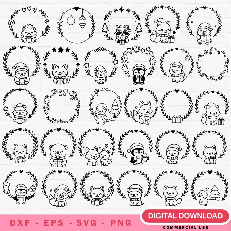 Christmas Wreath SVG Bundle | Holiday Animal Clipart (digital Download ...