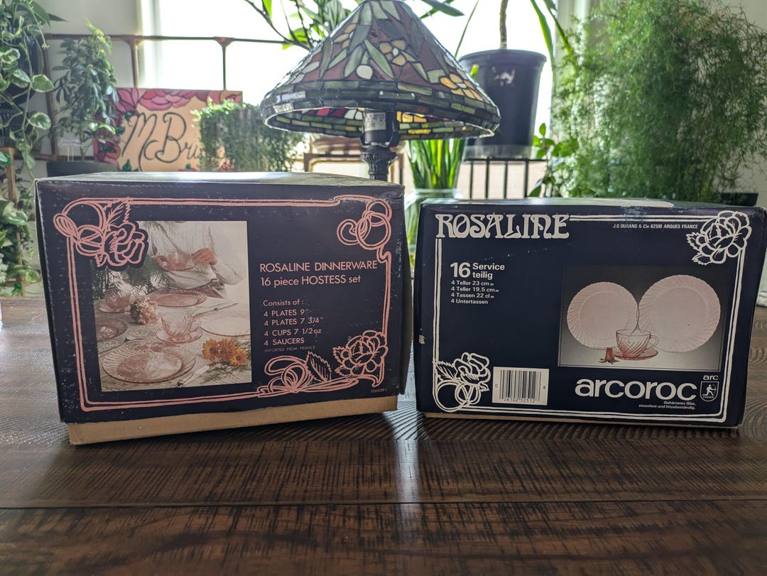 Vintage Arcoroc Rosaline Pink Swirl Dinnerware Set - 16 Piece French ...