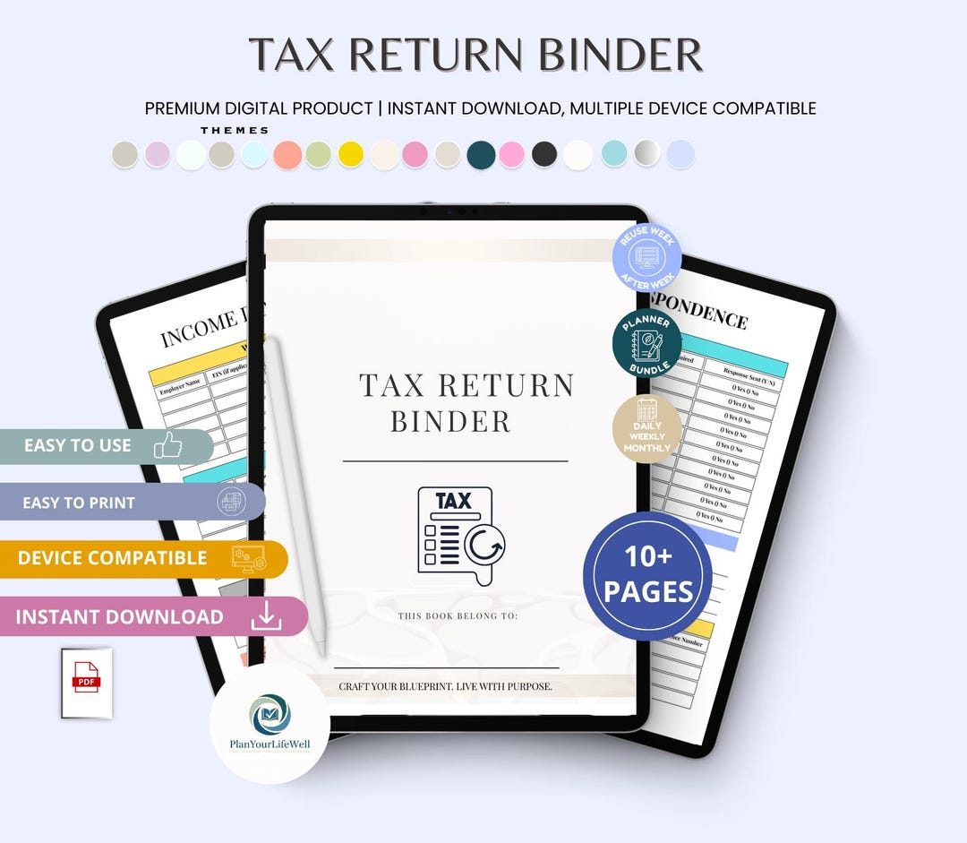 Tax Return Binder Printable | Deduction Organizer, Financial Planner ...