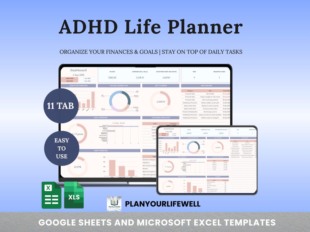 ADHD Planner Spreadsheet | Google Sheets & Excel (digital Download) - Etsy