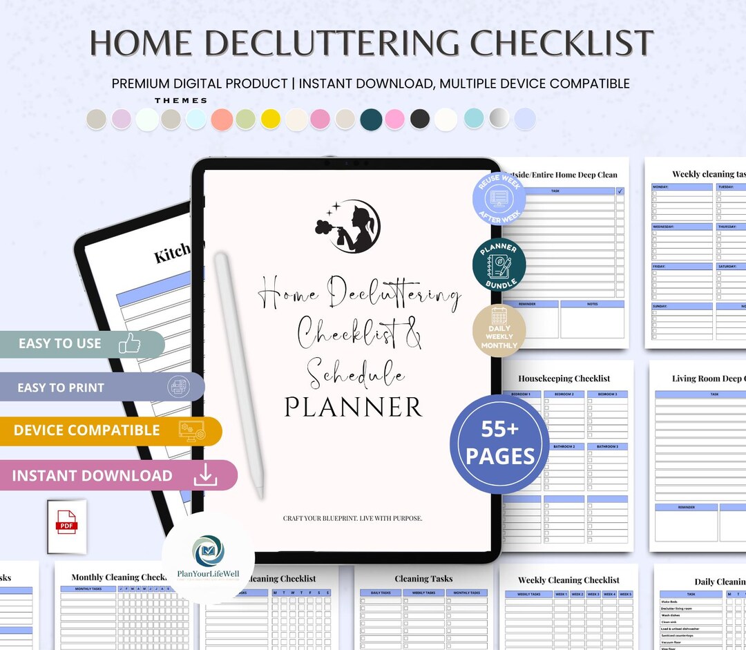 Home Decluttering Checklist & Schedule | Editable Canva Planner ...