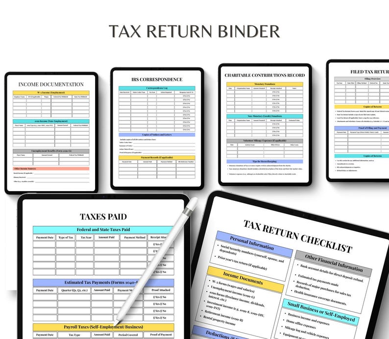 Tax Return Binder Printable | Deduction Organizer, Financial Planner ...