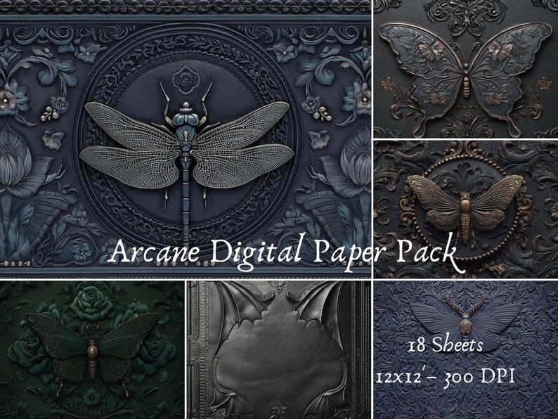 Arcane Digital Paper Pack With Embossed Leather and Mystical Symbols ...