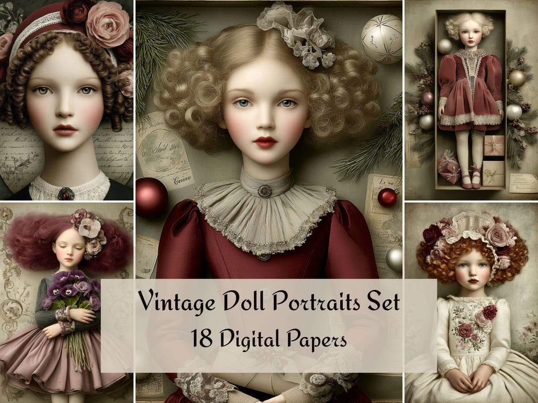 Vintage Doll Portraits Set, 18 Printable Ephemera Pages With Victorian ...