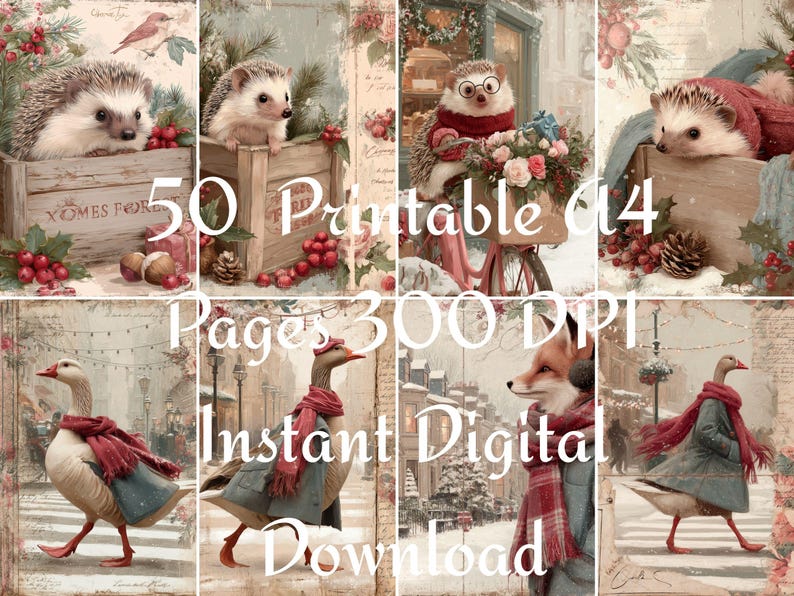 Cozy Winter Animal Clipart 50 Printable Pages With Stylishly Dressed ...