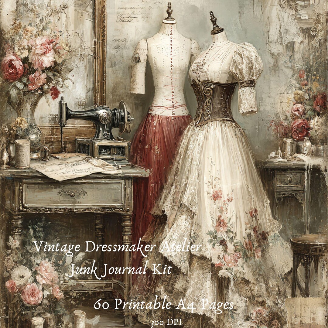 Vintage Dressmaker Atelier – 60 Page Junk Journal Kit, Printable A4 ...