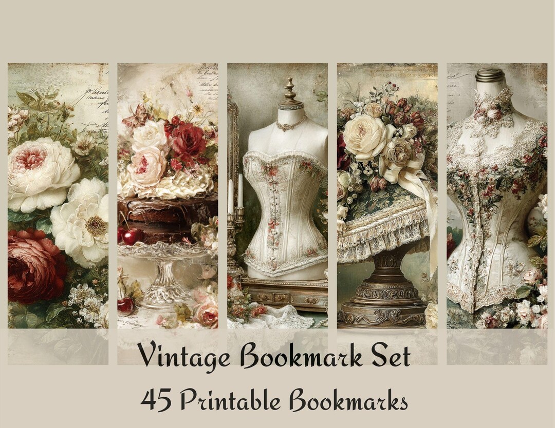Vintage Bookmark Set 45 Printable Bookmarks With Elegant Floral ...