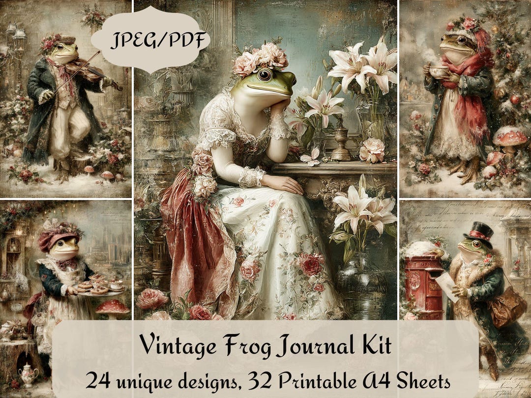 Vintage Frog Journal Kit, Whimsical Printable Junk Journal Pages A4 ...