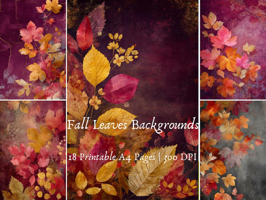 Fall Leaves Digital Paper Pack A4 Size, 18 Printable Autumn Scrapbook ...