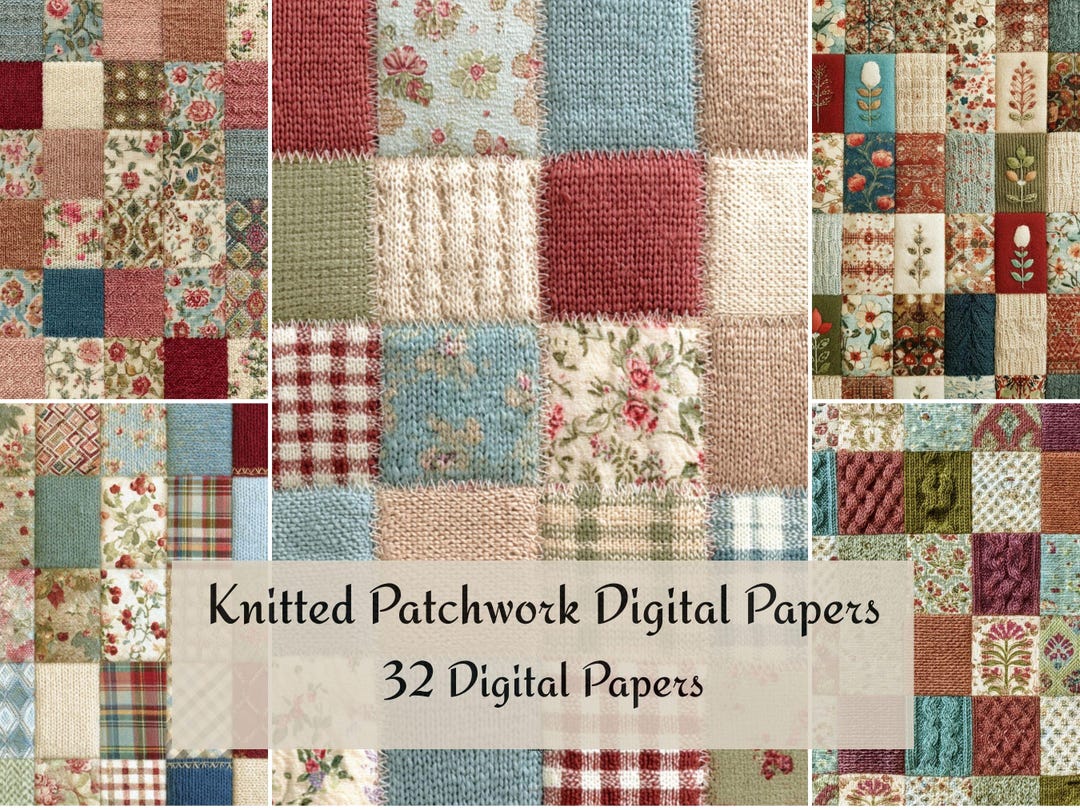 Knitted Patchwork Digital Papers 35 Cozy Printable Pages A4 With Yarn ...