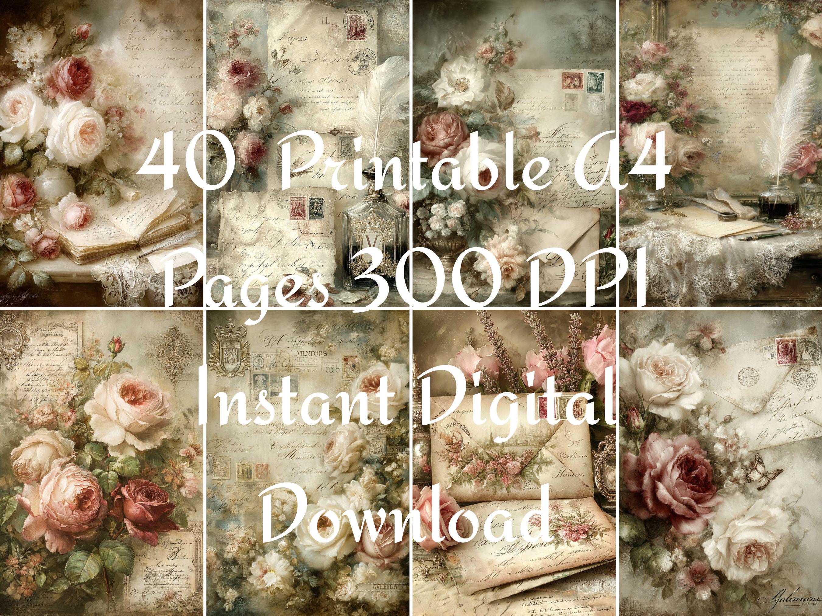 Antique Rose Letters Paper Pack, 40 Printable A4 Pages of Vintage ...