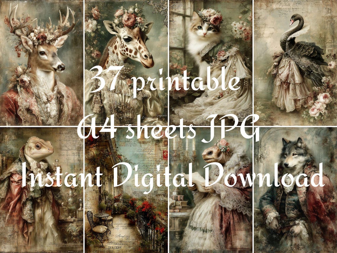 Victorian Animal Portraits Vol. 1 Printable Baroque Ephemera Kit ...